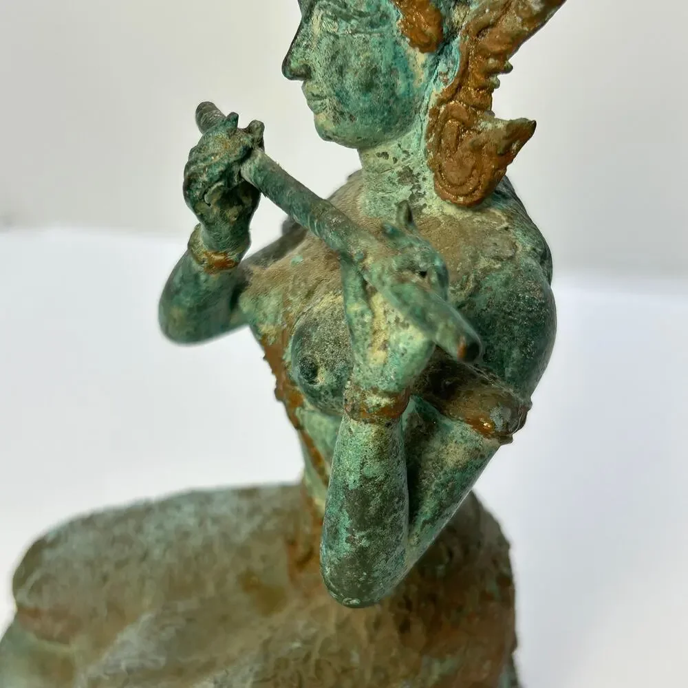 Unbranded | Art | Vtg Antique Thai Princess Seated Playing Flute Bronze ...